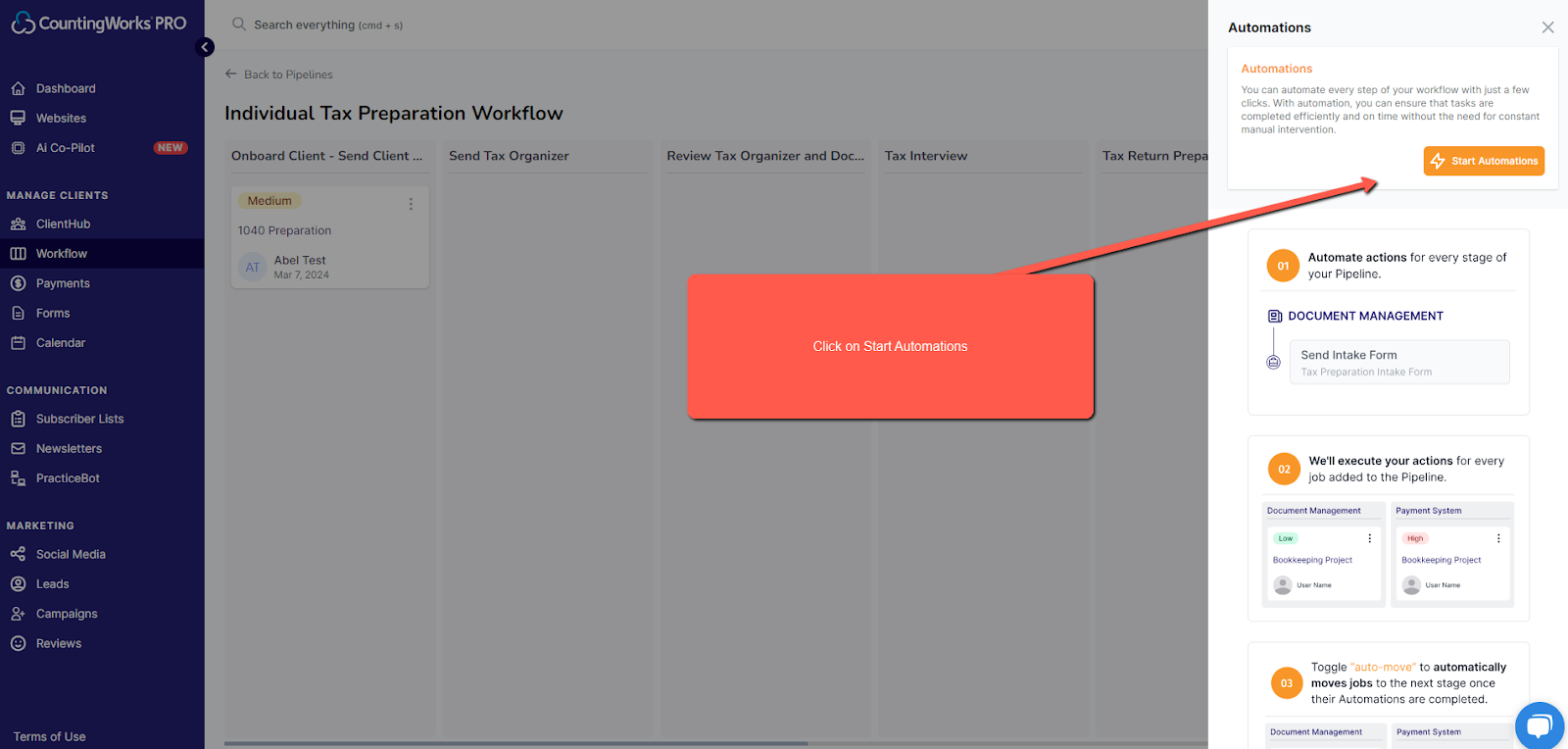 ClientHub - WorkFlow: Setting Up Automations
